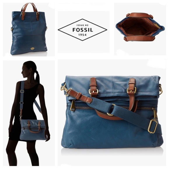 Fossil | Bags | Fossil Explorer Heritage Blue Leather Large Cross Body ...